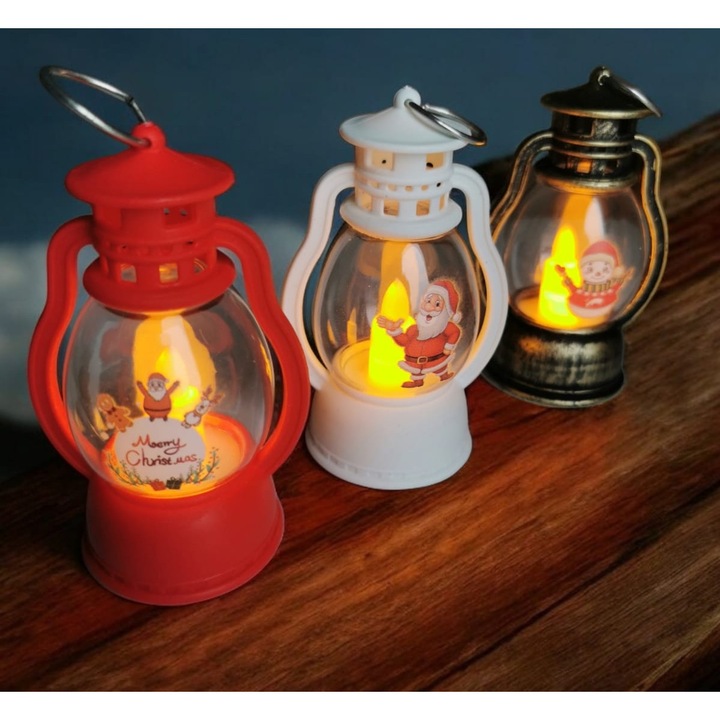 Set 3 Felinare Clasice de Craciun, Lumina Calda, Teme Diferite, Baterii ...