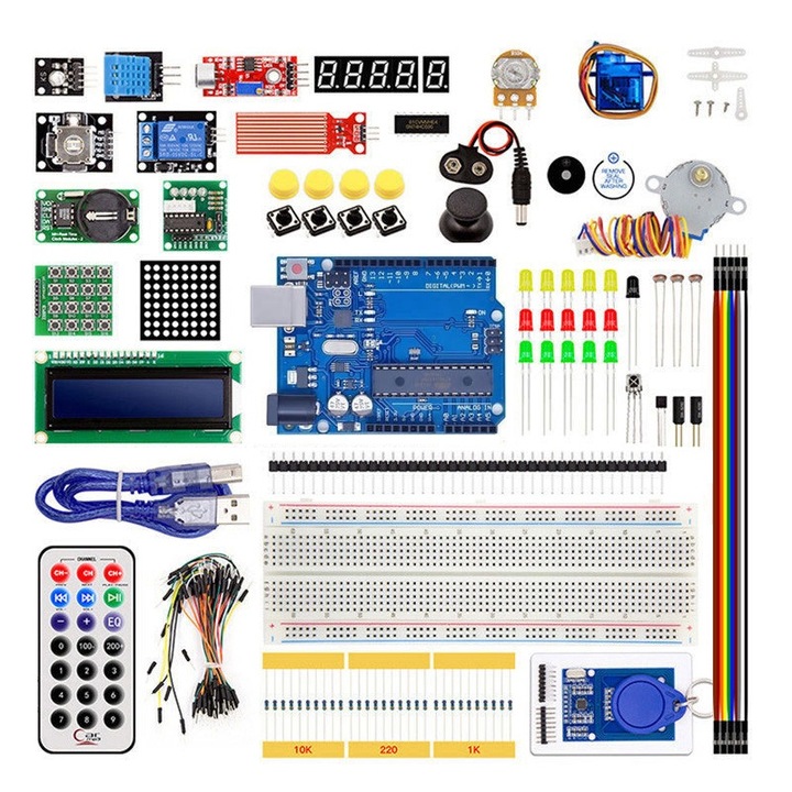 Kit compatibil Arduino Uno R3 24 componente electronice, PAGMIL, Pentru ...