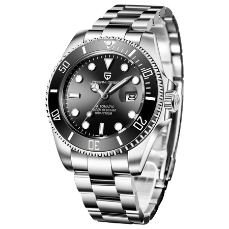 Ceas barbatesc Pagani Design Submariner, Mecanic, Argint / Negru - eMAG.ro