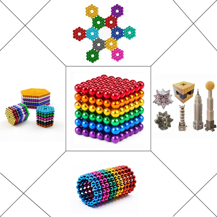 Bile magnetice colorate de 5mm, 216 bucati, cu putere magnetica ...