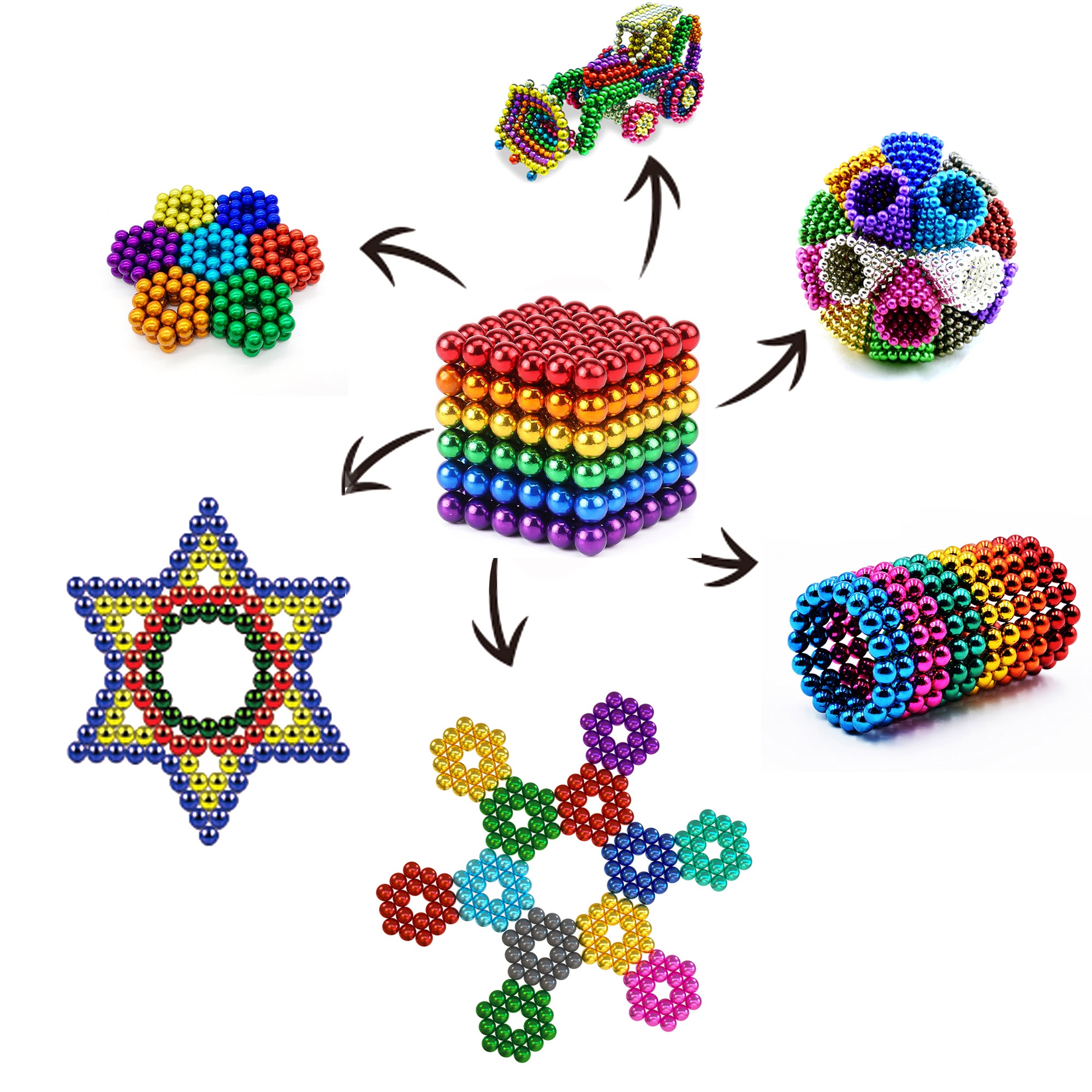 Bile magnetice colorate de 5mm, 216 bucati, cu putere magnetica ...