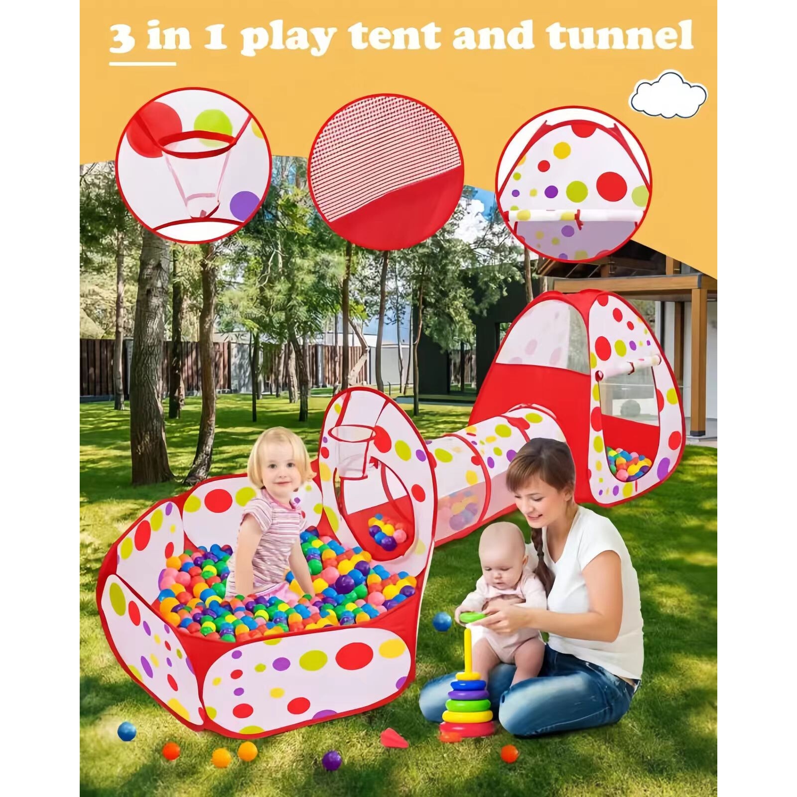 Cort pentru copii Cort de joaca Tunel pentru copii Piscina cu bile 3 in ...
