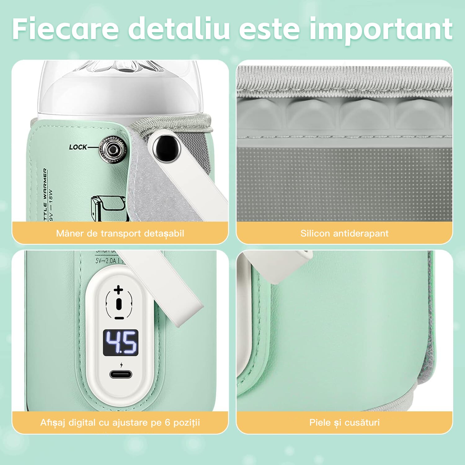 Incalzitor portabil pentru sticle, reglare a temperaturii pe sase ...