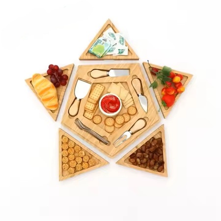 Platou servire 7 piese din bambus in forma de stea pentru branzeturi si ...