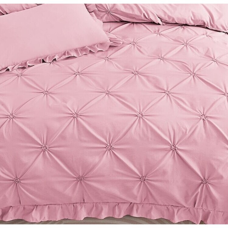 Set Lenjerie de pat dublu, cu volanase, 4 piese, cearceaf de pat cu ...