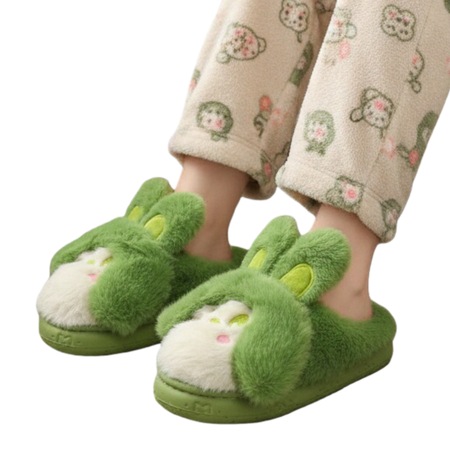 Papuci de casa pufosi dama, model Iepuras, L638, verde, 40-41 - eMAG.ro