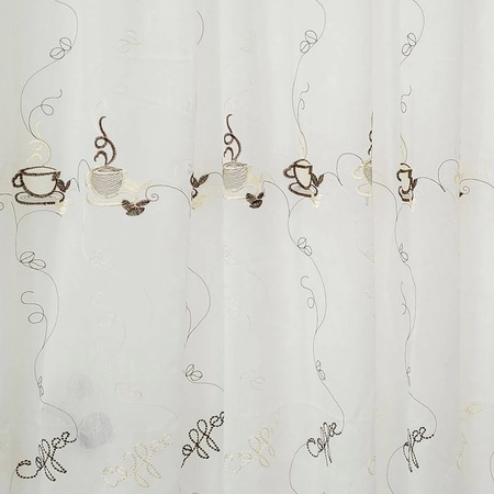 Perdea alba de bucatarie cu cesti de cafea, Lucrata pe rajansa ...