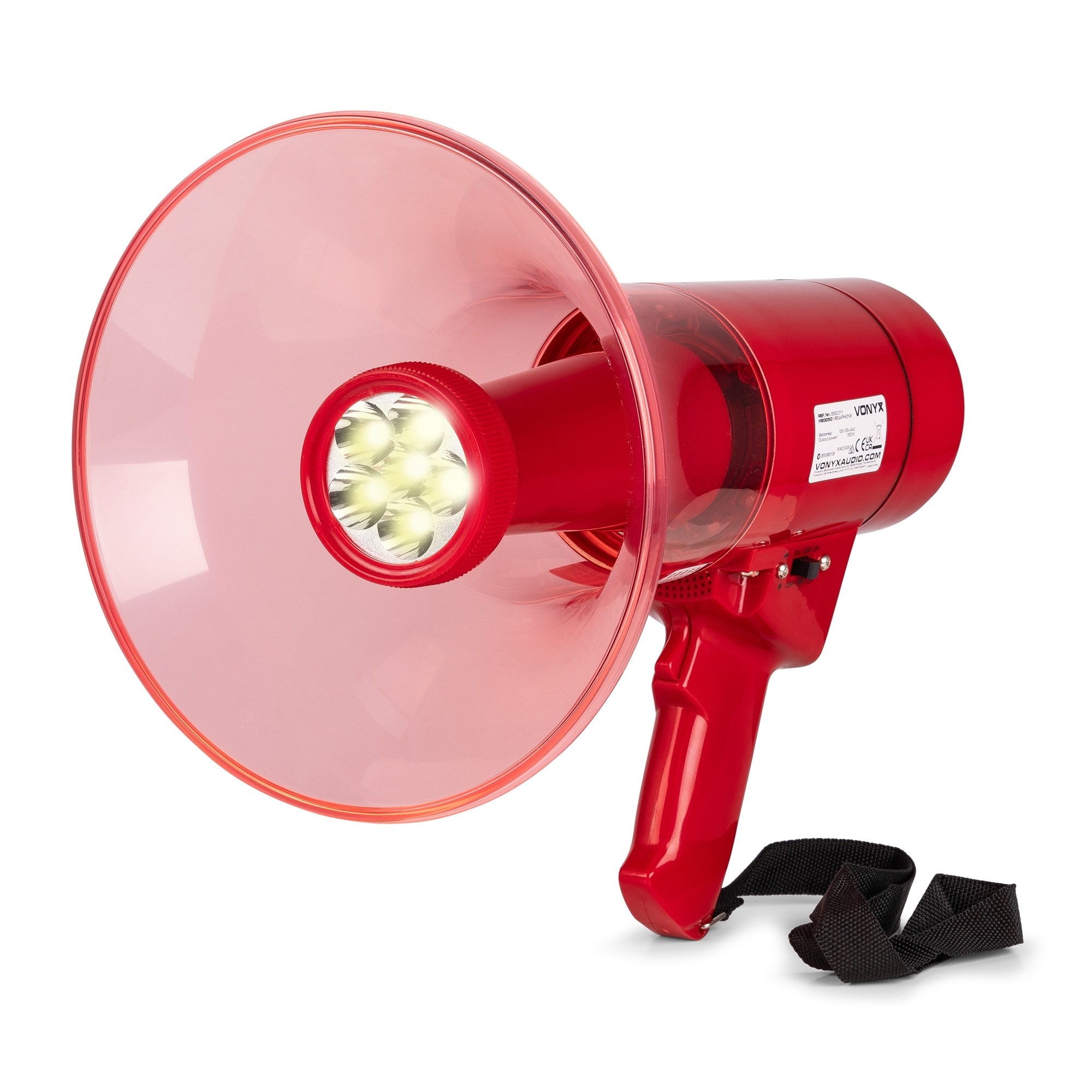 Megafon cu LED, 50W, 1000m Bluetooth/USB/SD, rosu, Vonyx MEG050 - eMAG.ro