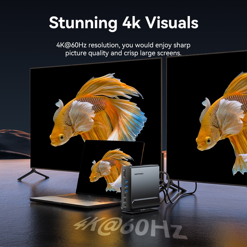 Statie de expandare 15 in 1 USB-C MST VENTION, 4K@60Hz, 100W PD, HDMIx2 ...