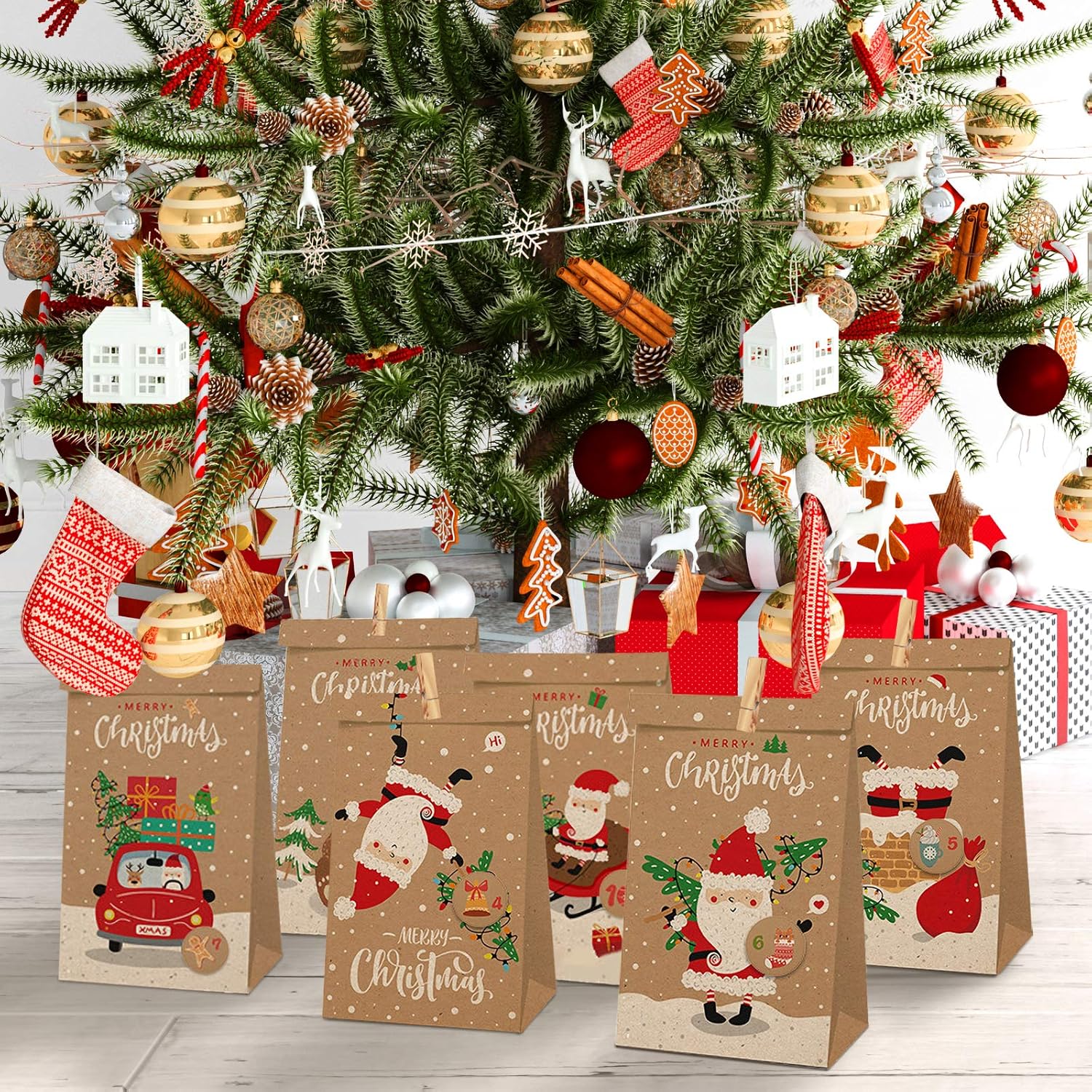 Set 24 pungi cadou Craciun, Hartie- Advent Calendar, Multicolor - eMAG.ro