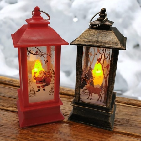 Set 2 Felinare de Craciun 13 cm cu lumina LED calda sclipitoare, Bronz ...