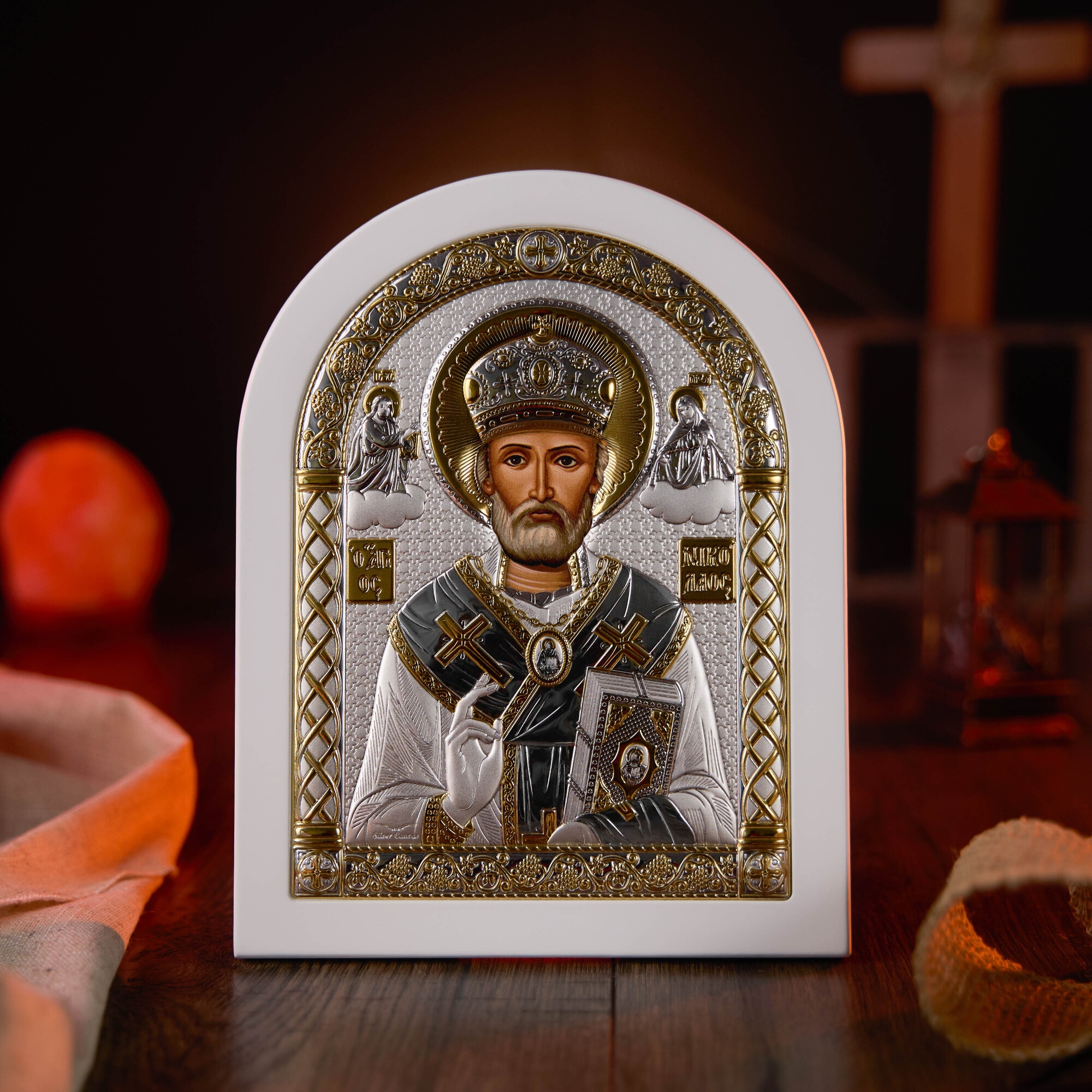 Sfantul Nicolae Silver Ortodox Icon 60x75mm - eMAG.ro