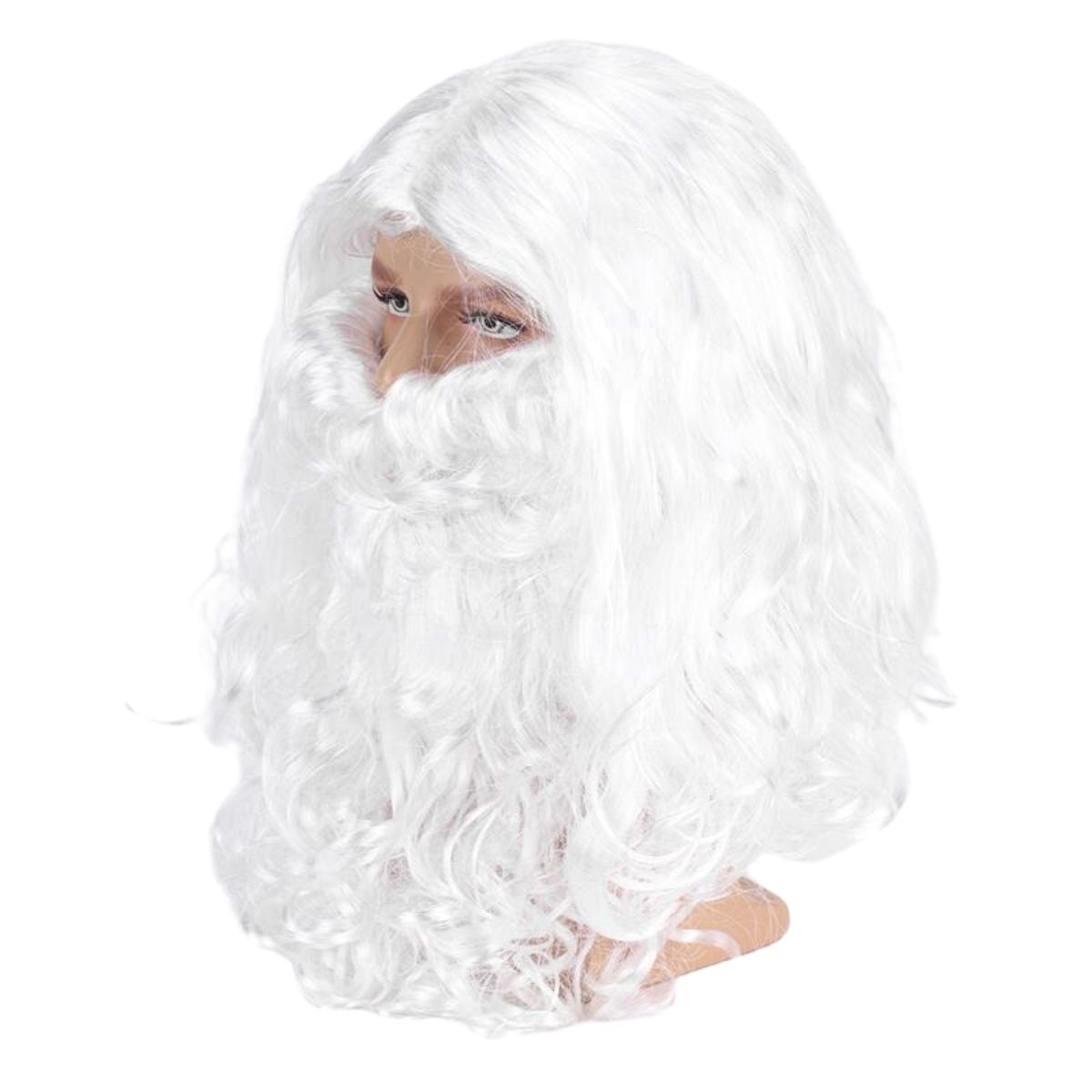 Peruca si barba alba Mos Craciun, aspect natural, prindere fixa, 55 cm ...