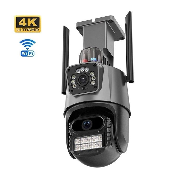 Camera de supraveghere dubla WIFI, 8MP, exterior/interior, Ultra HD, 5X ...