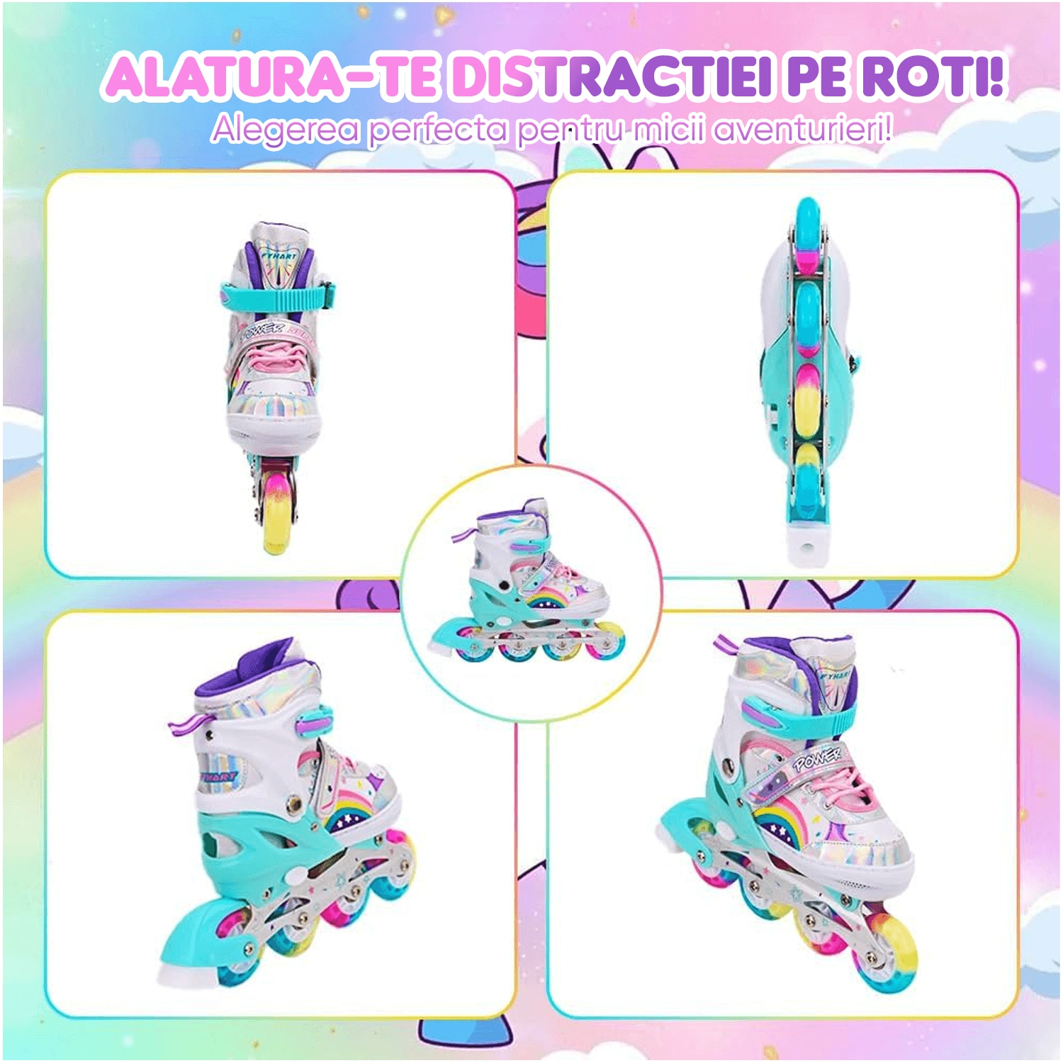 Role Reglabile pentru Copii si Adulti, 4 Roti Luminoase, Curcubeu ...