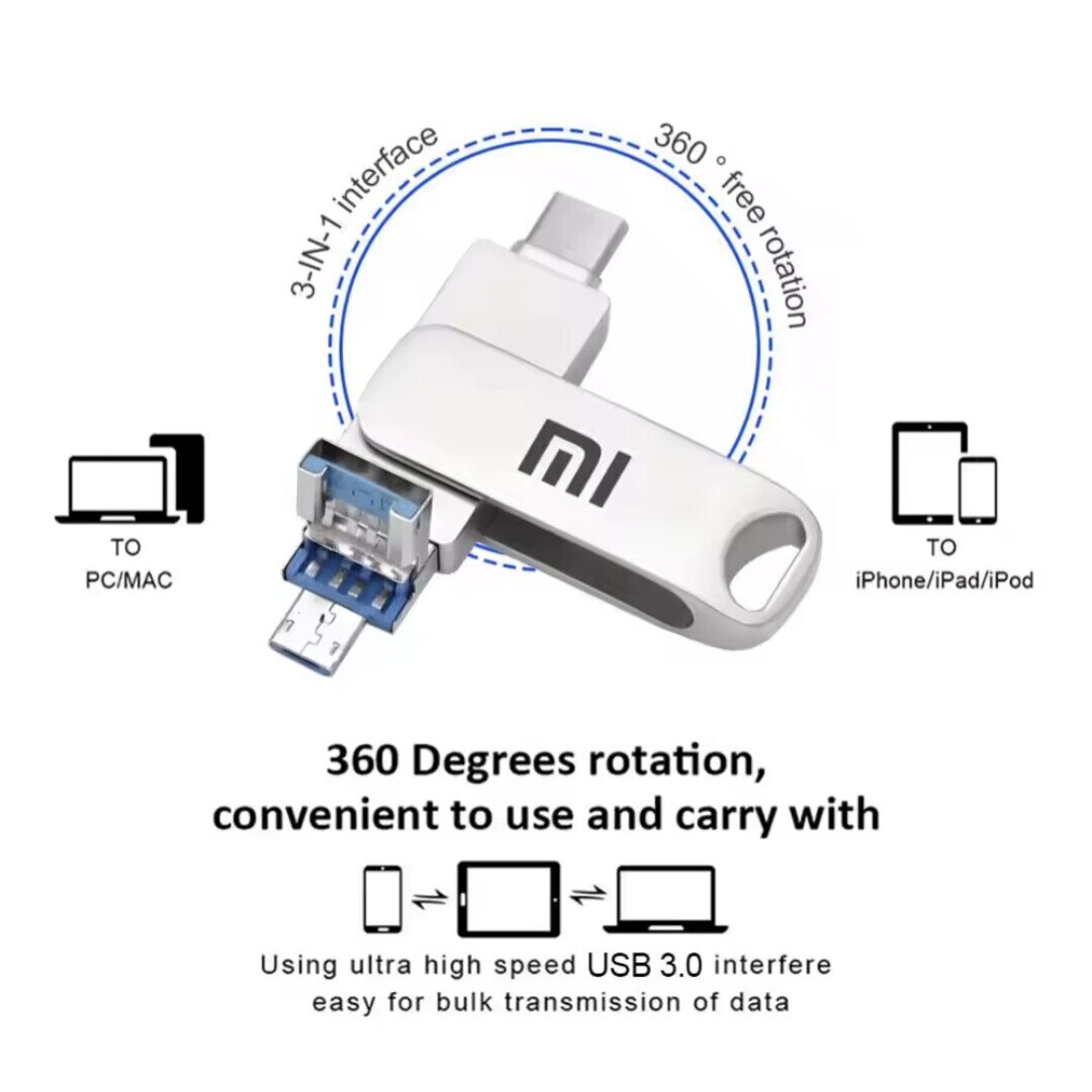 Memory Stick, 2 TB, 3 az 1-ben USB, Type-C és OTG, Tnagora, ezüst, 7 cm ...