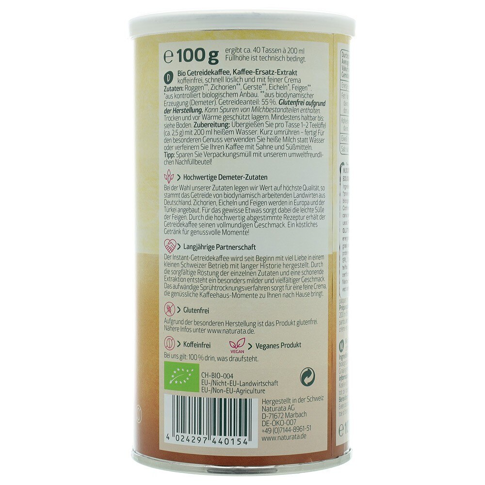 Inlocuitor de cafea instant din cereale bio, 100g, Naturata - eMAG.ro
