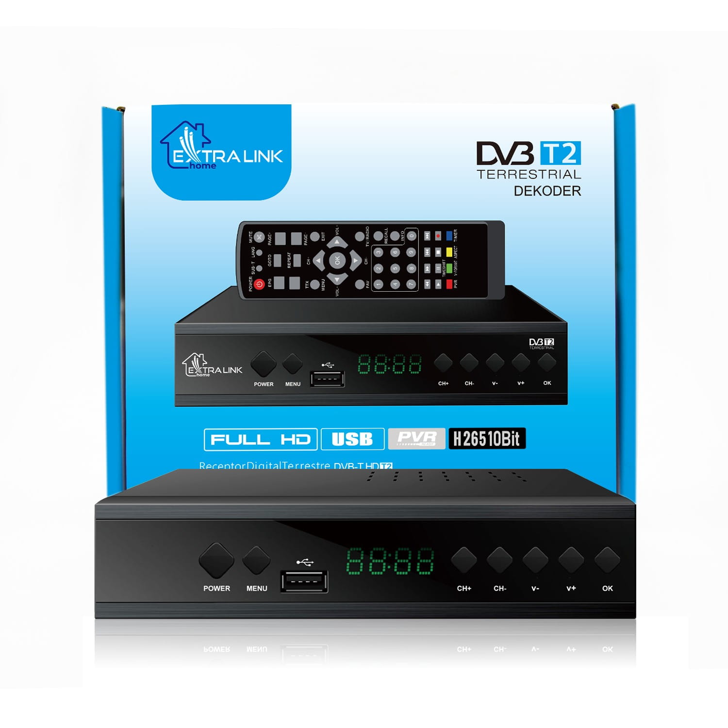 Tuner DVB-T2, Extralink, decodor HEVC H.265, Full HD, USB, HDMI - eMAG.ro