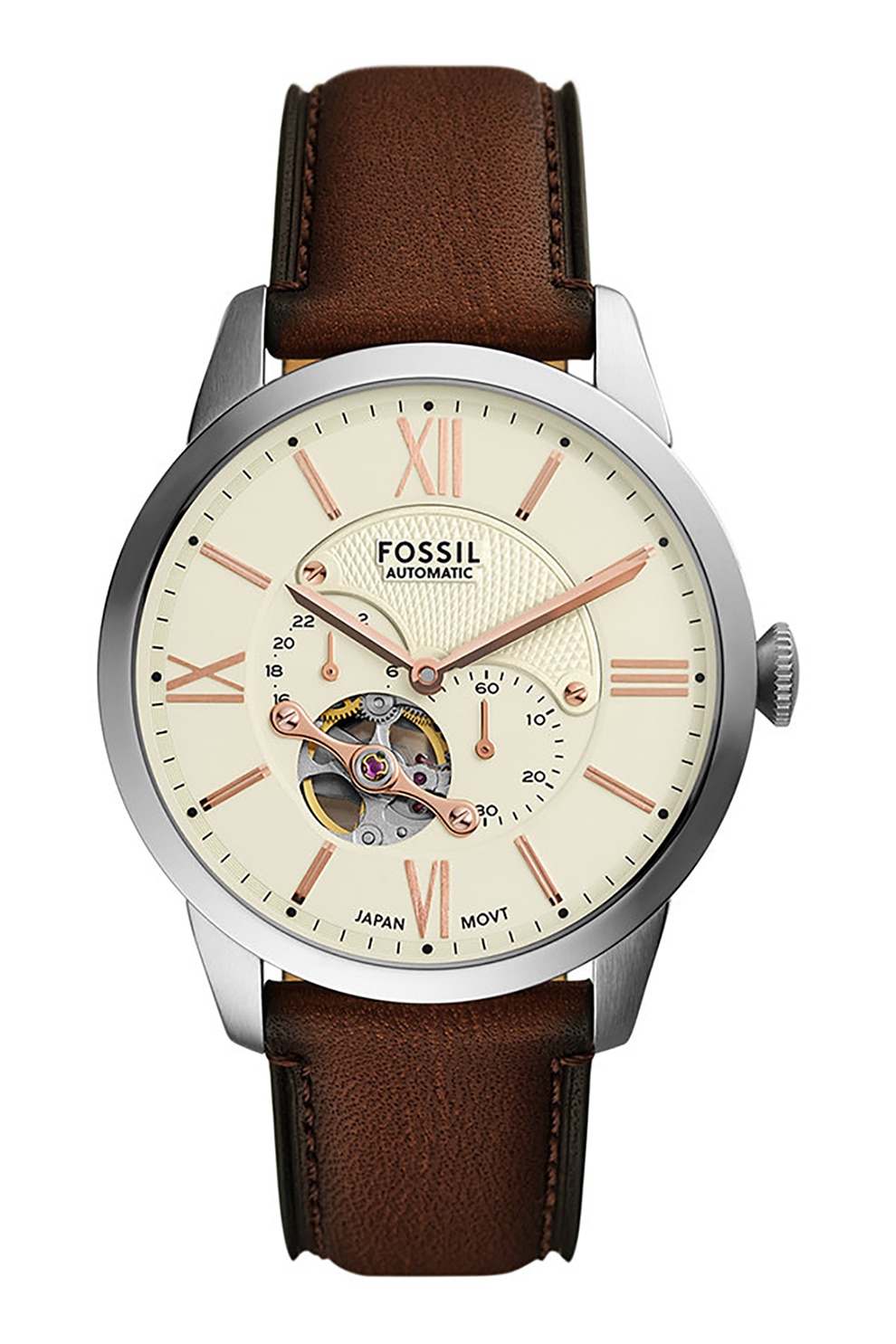 Fossil, Ceas cu functii multiple si curea din piele Townsman, Maro ...