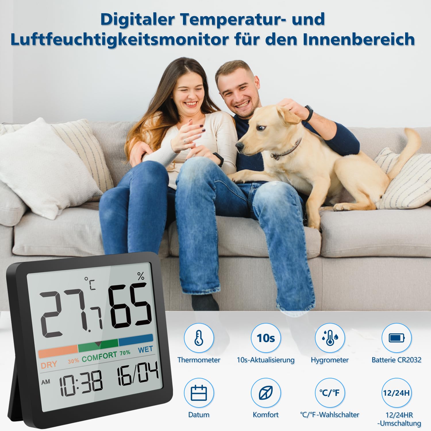 Termometru si higrometru digital, Zola®, de camera, interval masurat de ...