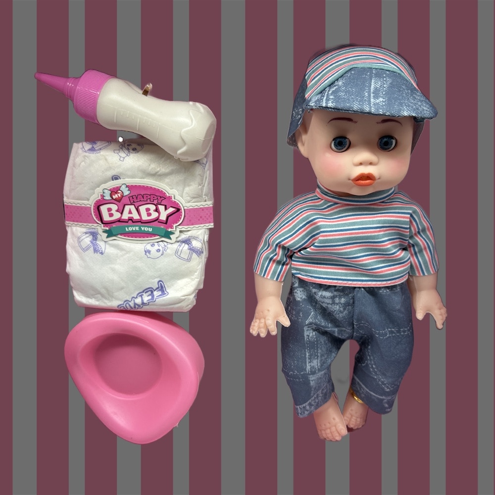 Papusa bebe, William, cu biberon, pampers si olita, cu sunete, elimina ...