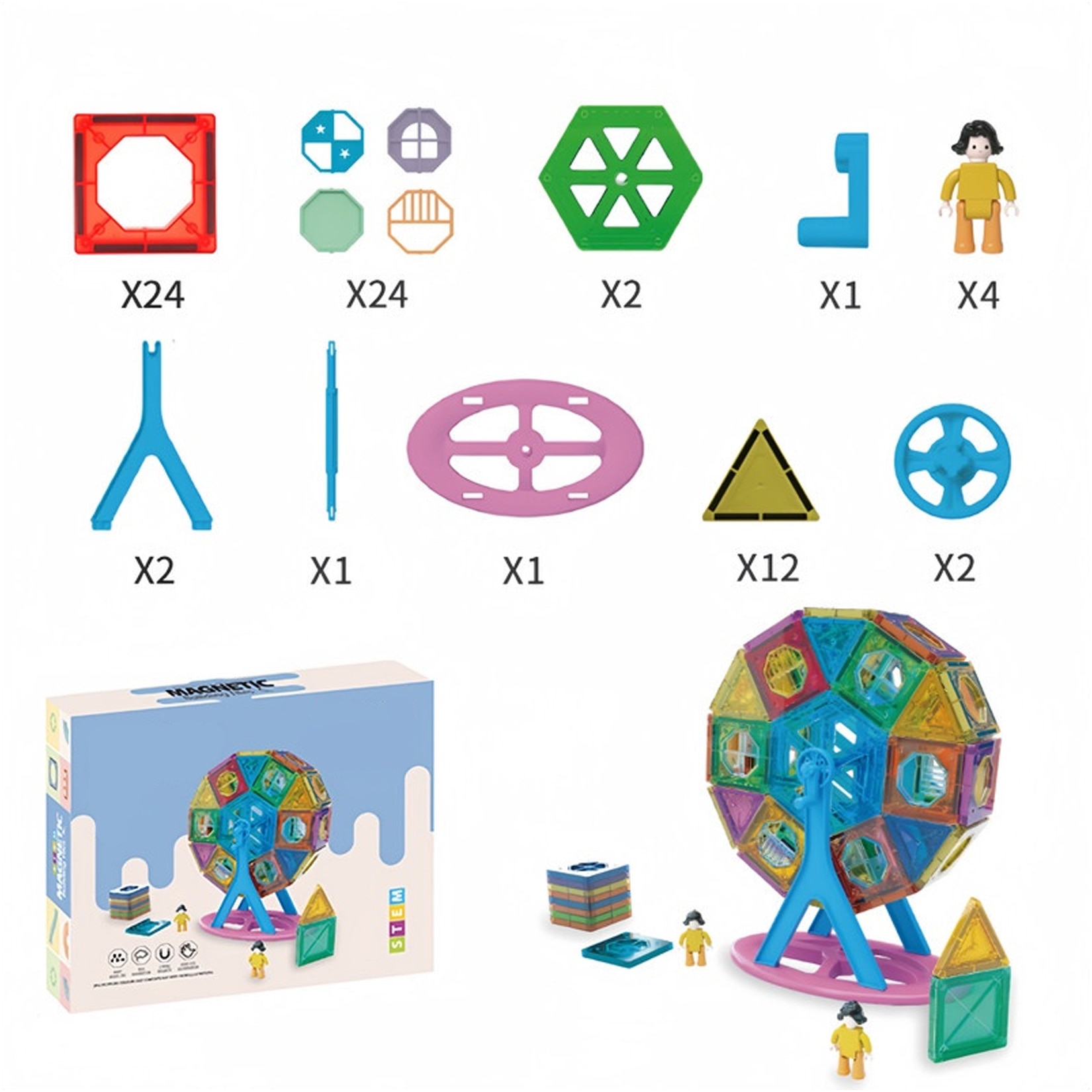 Set 73 piese Jucarii Magnetice pentru Constructie, set de constructie ...