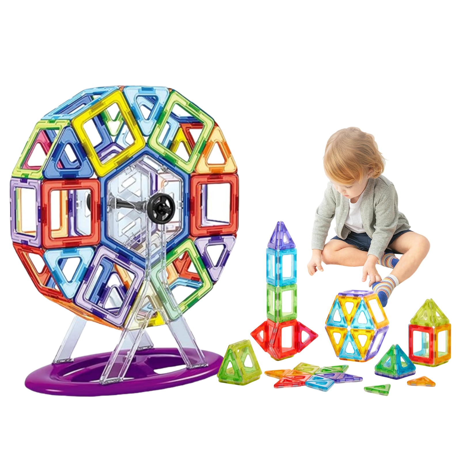 Set 73 piese Jucarii Magnetice pentru Constructie, set de constructie ...