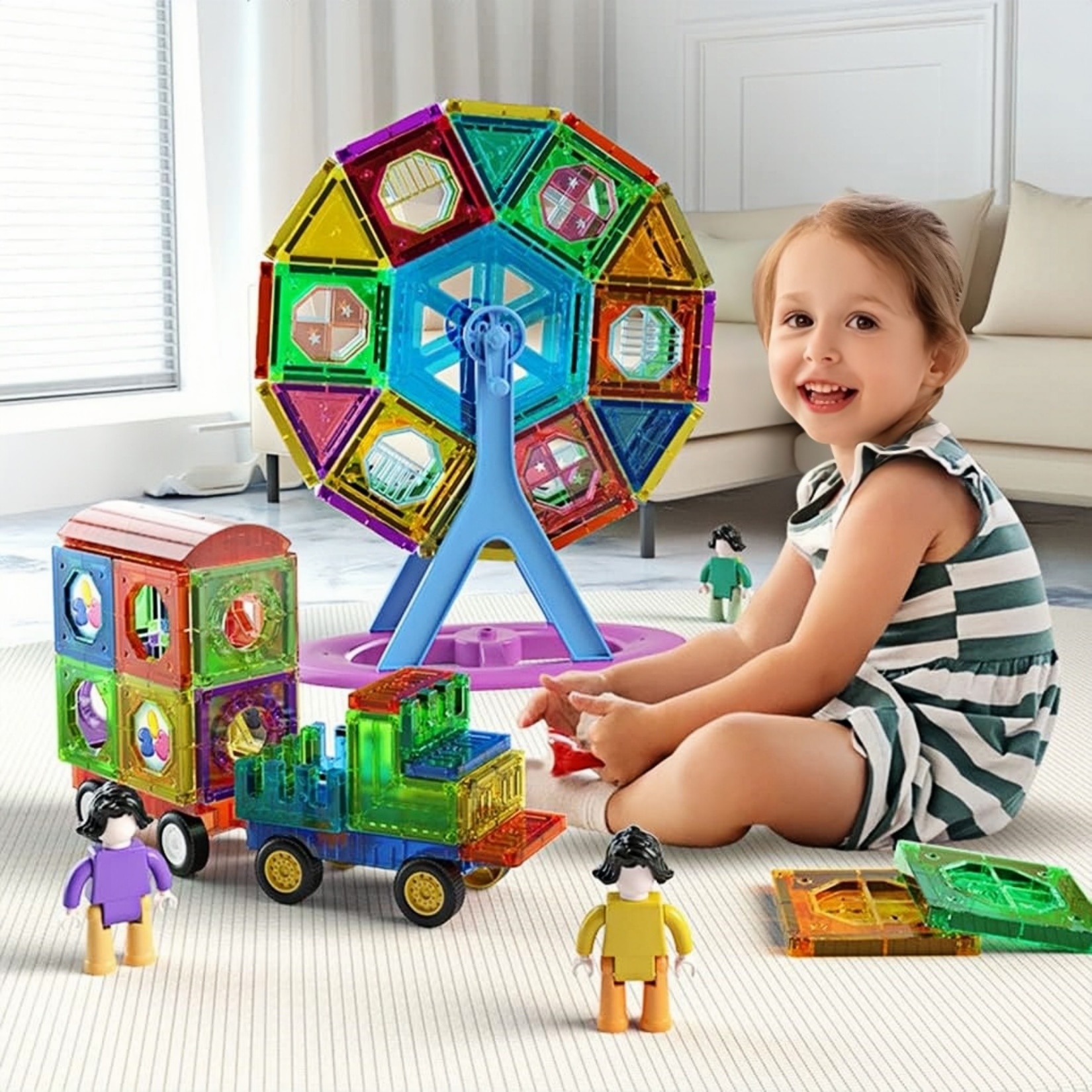 Set 73 piese Jucarii Magnetice pentru Constructie, set de constructie ...