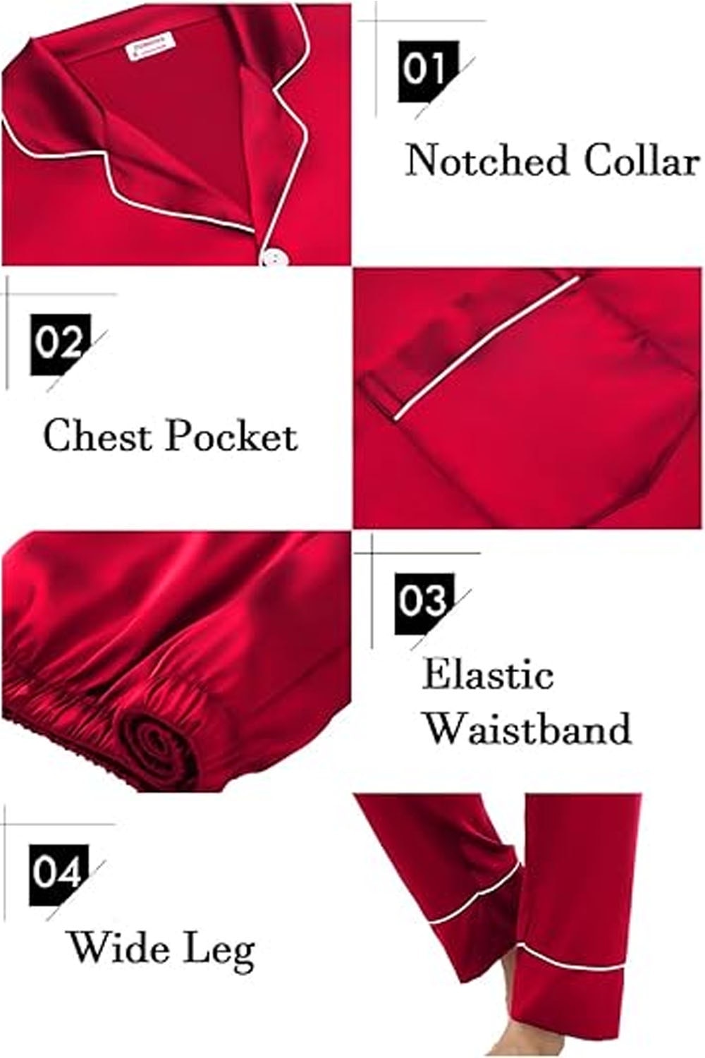 Pijama Dama Satin, SINBINTA, Design cu rever, Model cu nasturi si buzunar la piept, Usor de pus ...