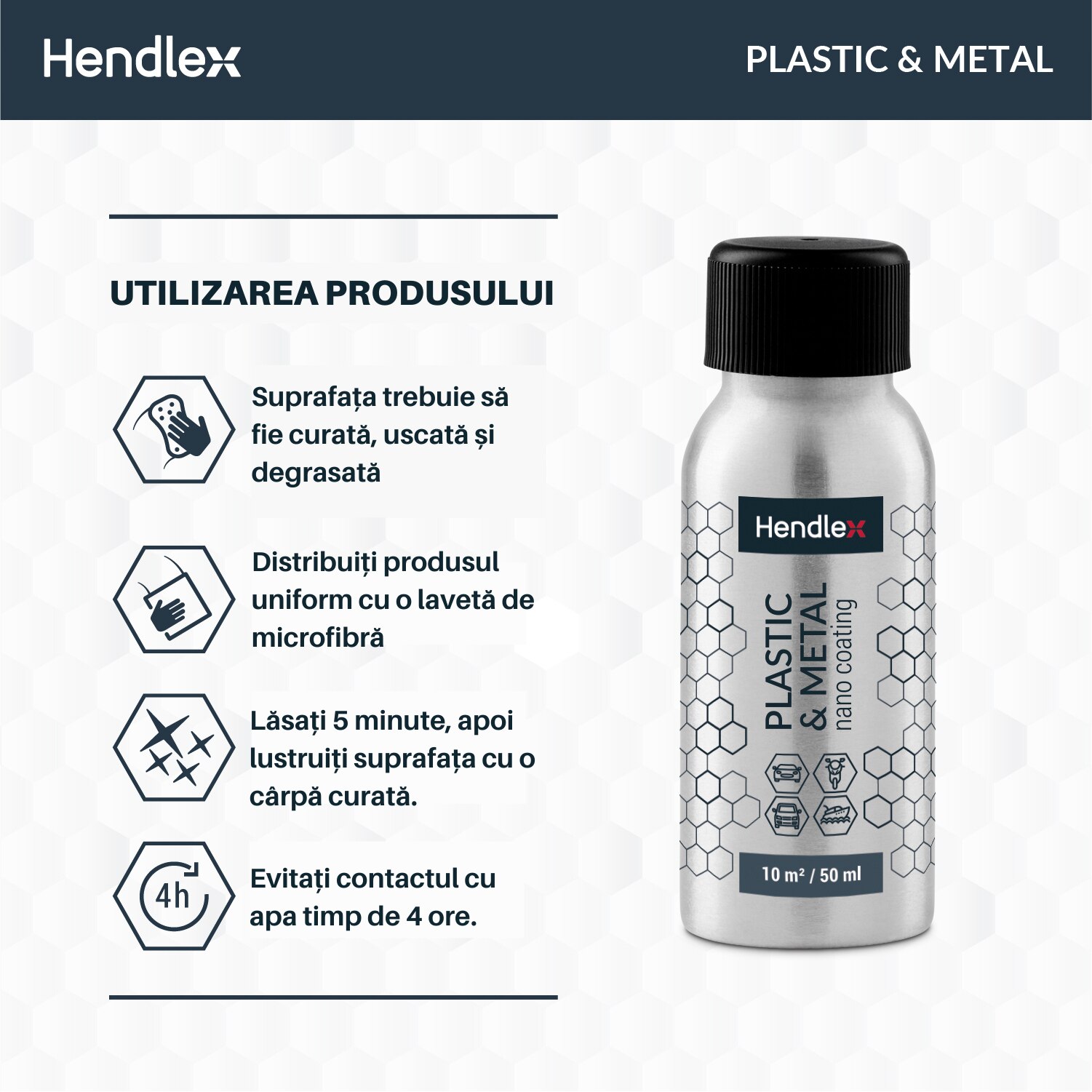 Protectie ceramica suprafete din plastic si metal, auto, Hendlex Plastic and Metal, Tratament ...