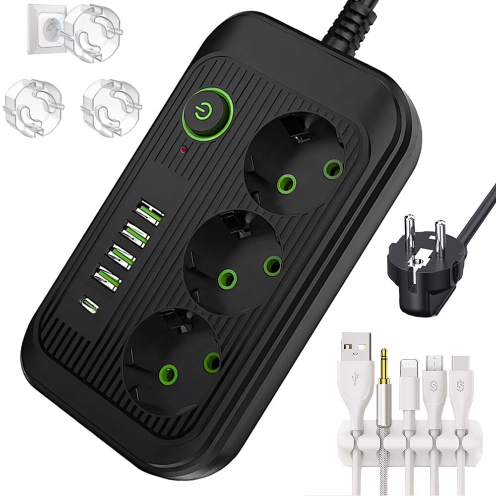 Prelungitor, BYONDSELF®, 2500W, 3 Prize, 4 USB A, 2M, cu 3 Capace de ...