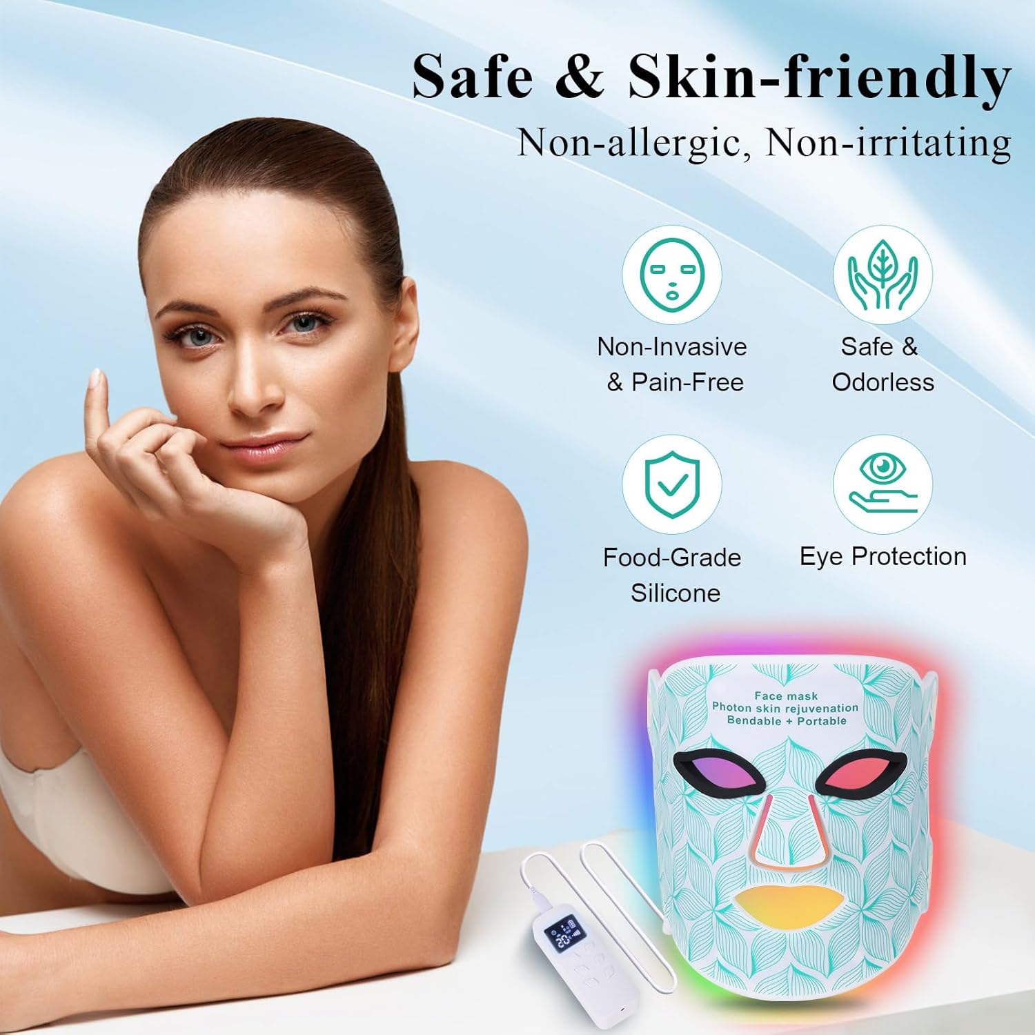 Masca de terapie cu lumina rosie Contor 7 + 1 Culoare 60 LED-uri 240 ...