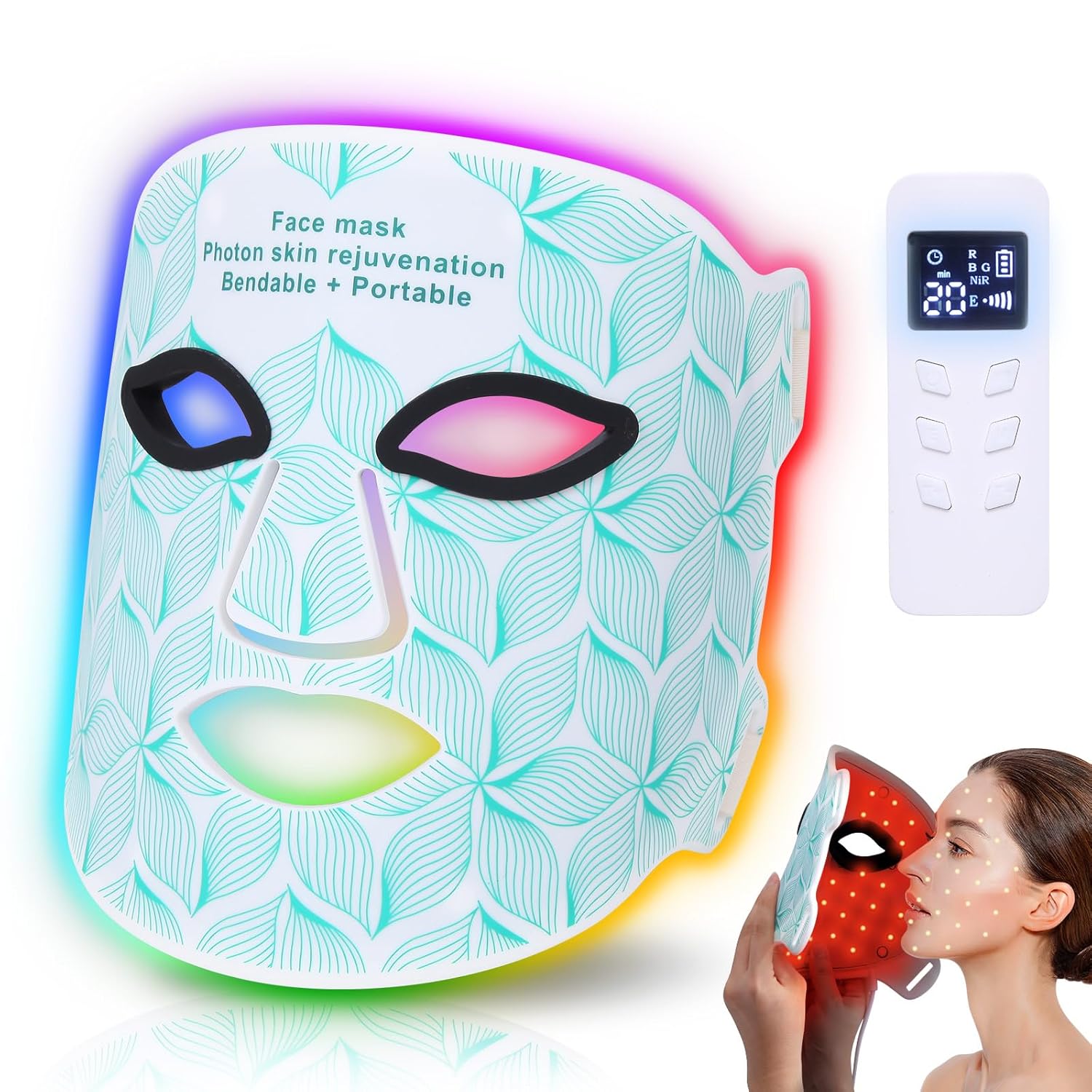 Masca de terapie cu lumina rosie Contor 7 + 1 Culoare 60 LED-uri 240 ...