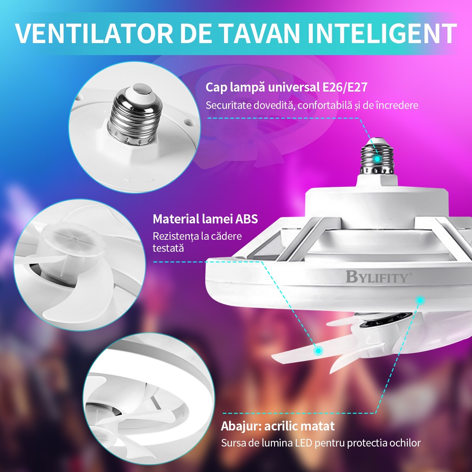 Ventilator tavan cu iluminare LED, BYLIFITY, G5463, Vara/Iarna Mod ...