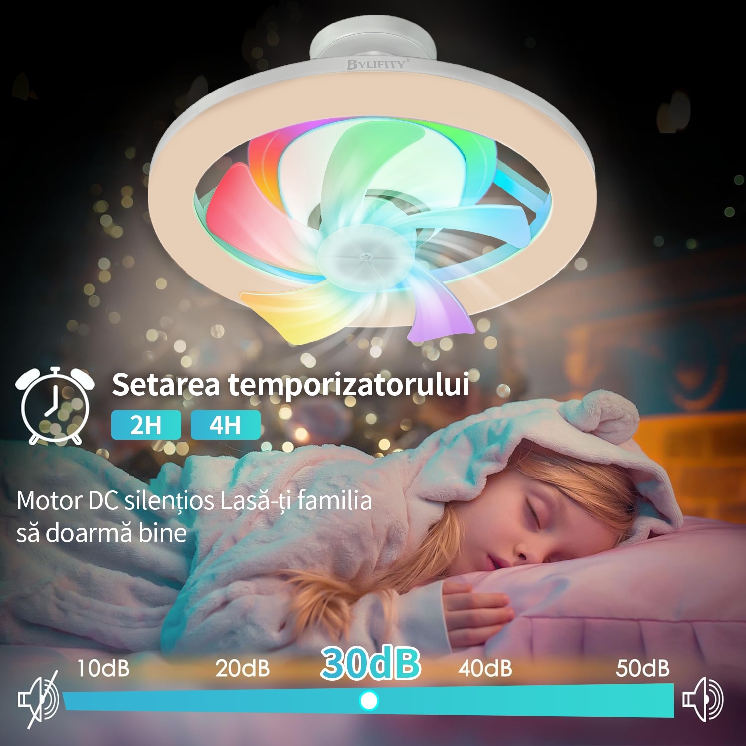 Ventilator tavan cu iluminare LED, BYLIFITY, G5463, Vara/Iarna Mod ...