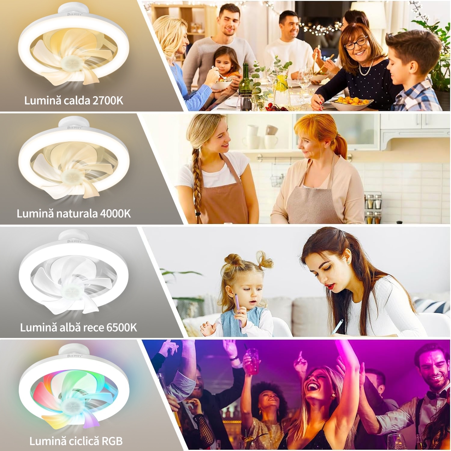 Ventilator tavan cu iluminare LED, BYLIFITY, G5463, Vara/Iarna Mod ...