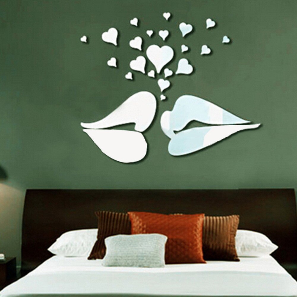 Decor oglinda, Inimioare si buze, Argintiu - eMAG.ro