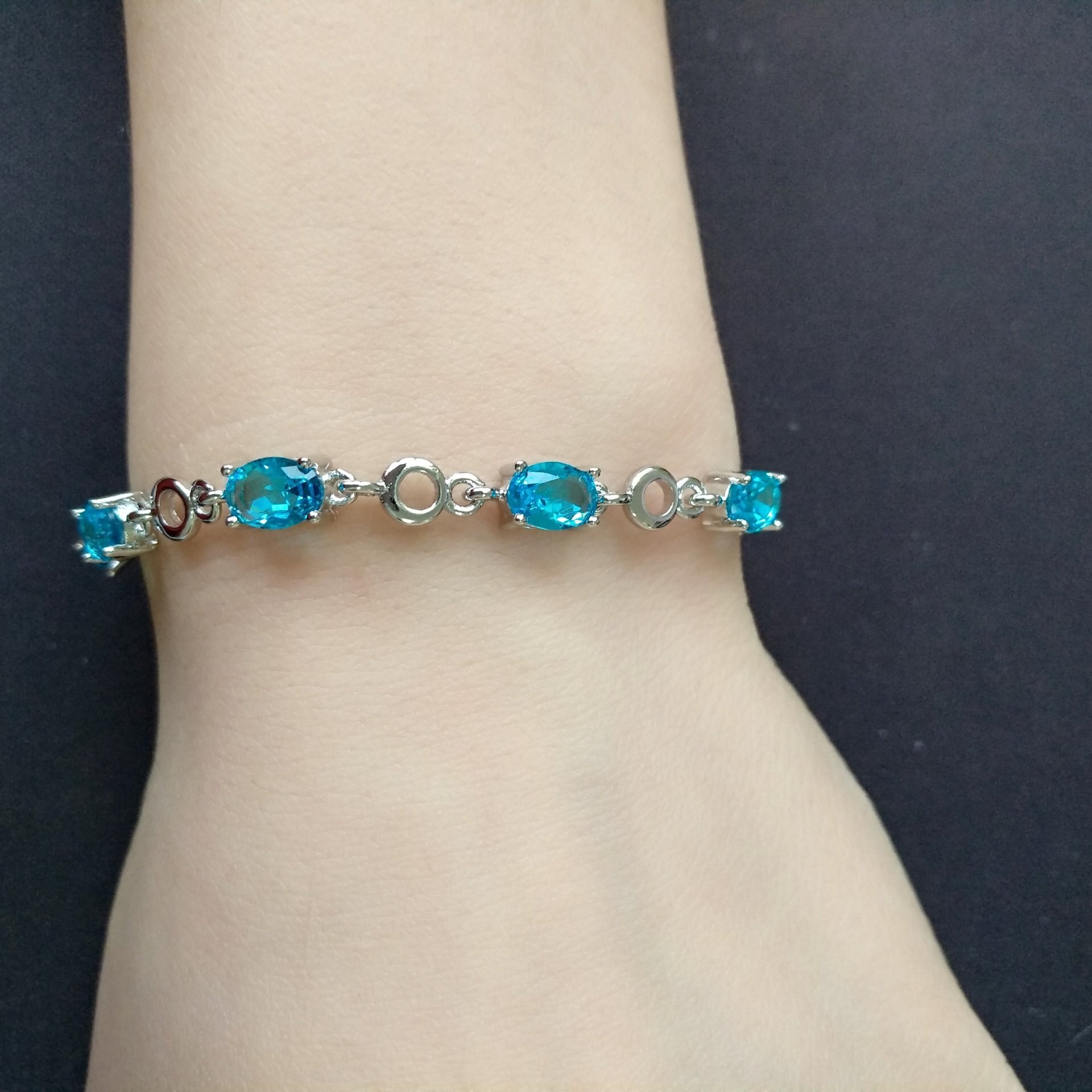 Bratara de cristal pentru femei, argint 925, cristal albastru, 16 cm ...