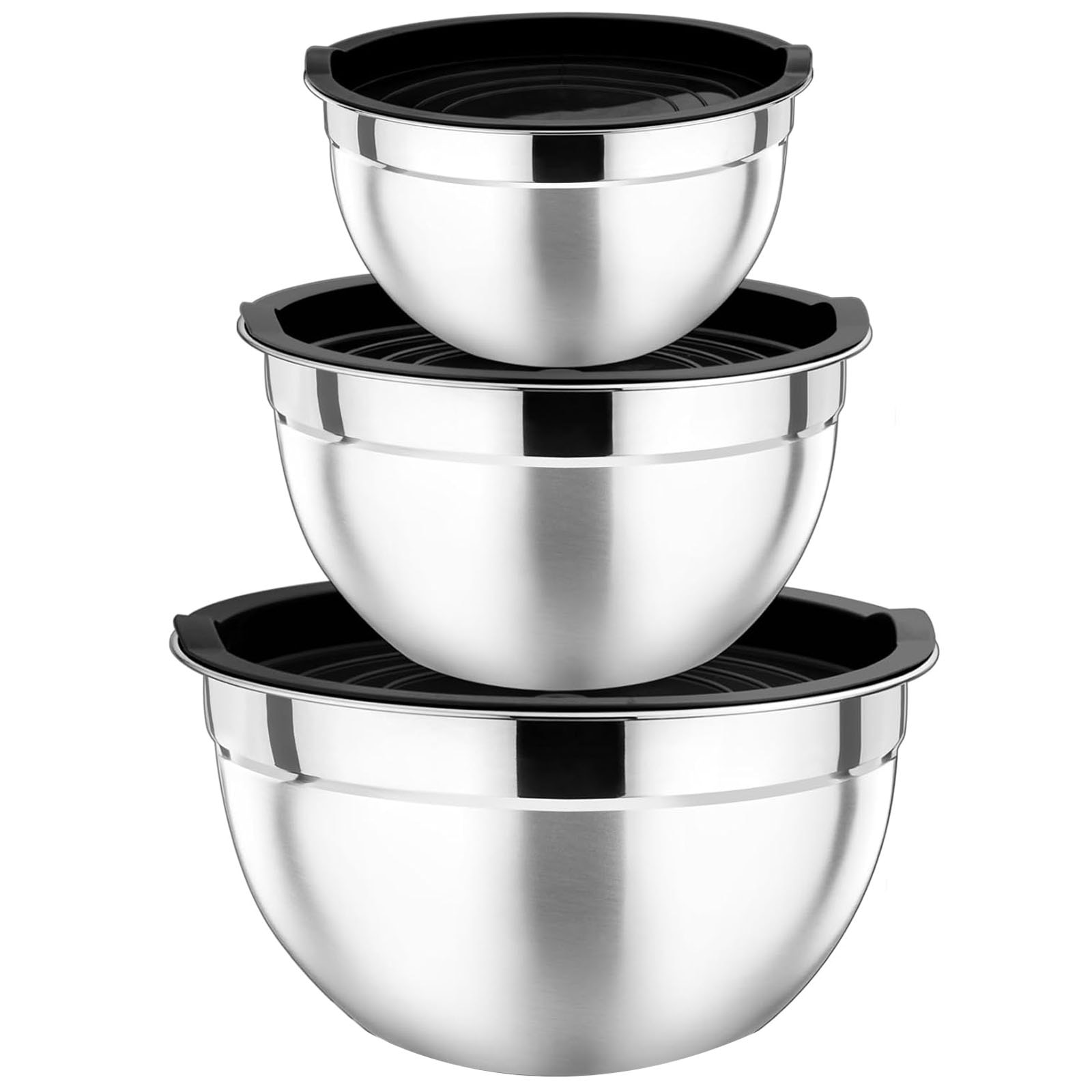 Set 3 Castroane din inox cu capac din plastic, SINBINTA, 2l+3l+5l ...