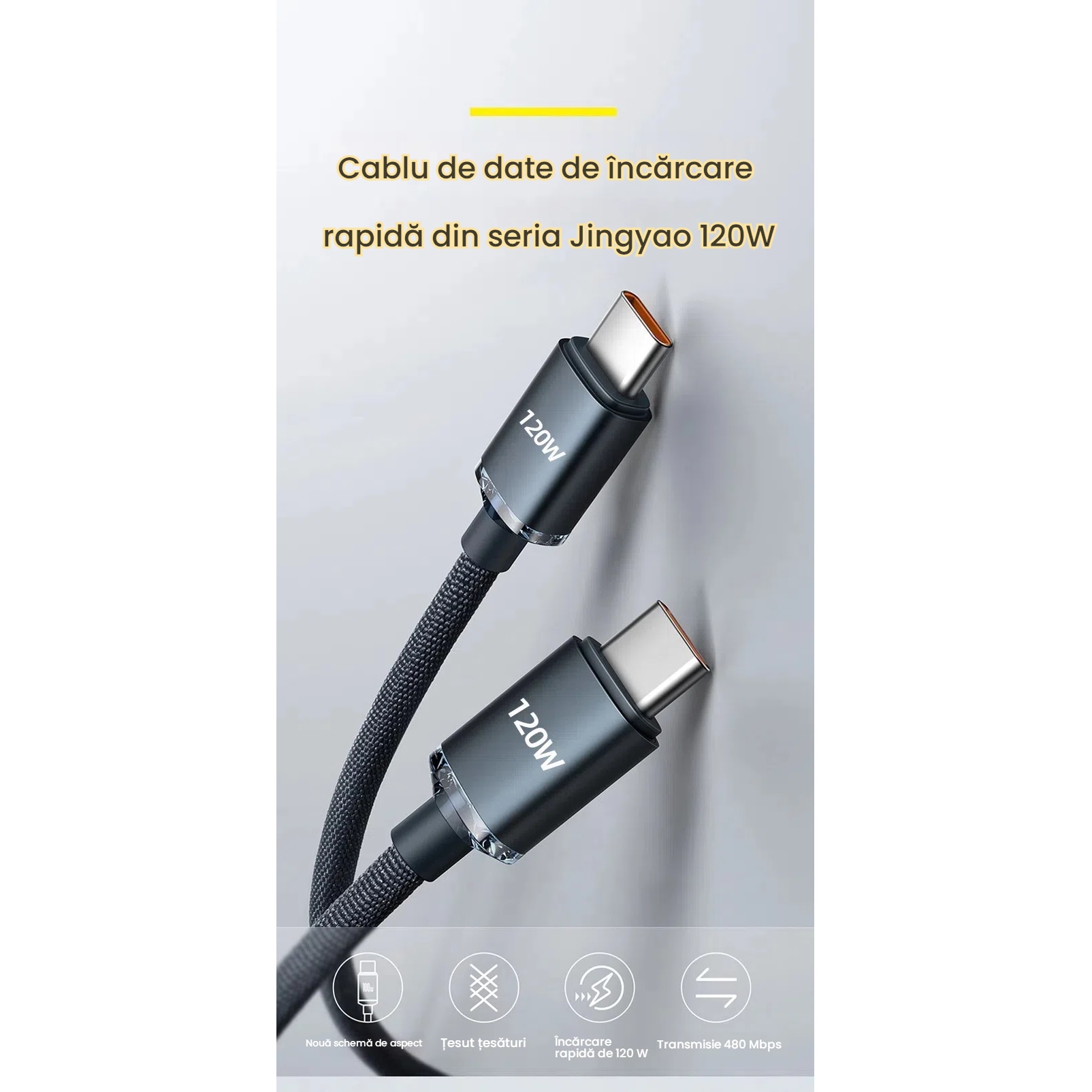 Пакет от 2 кабела за данни и зареждане, USB Type-C към USB Type-C ...