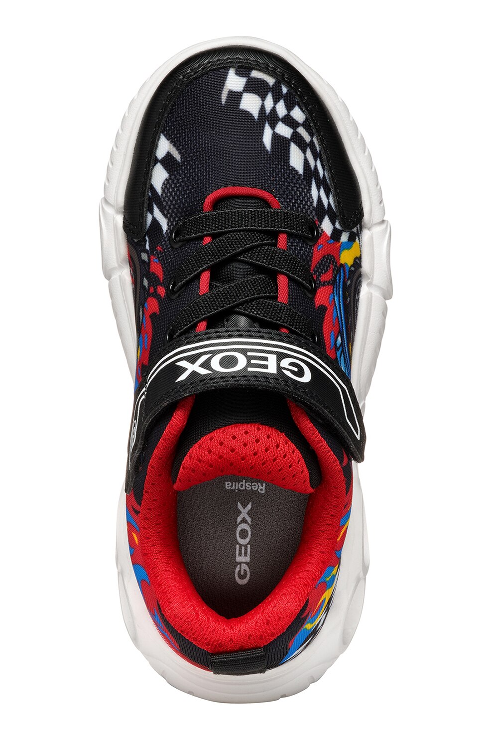 Geox, Pantofi sport cu lumini led, velcro si imprimeu J Wroom, Rosu ...