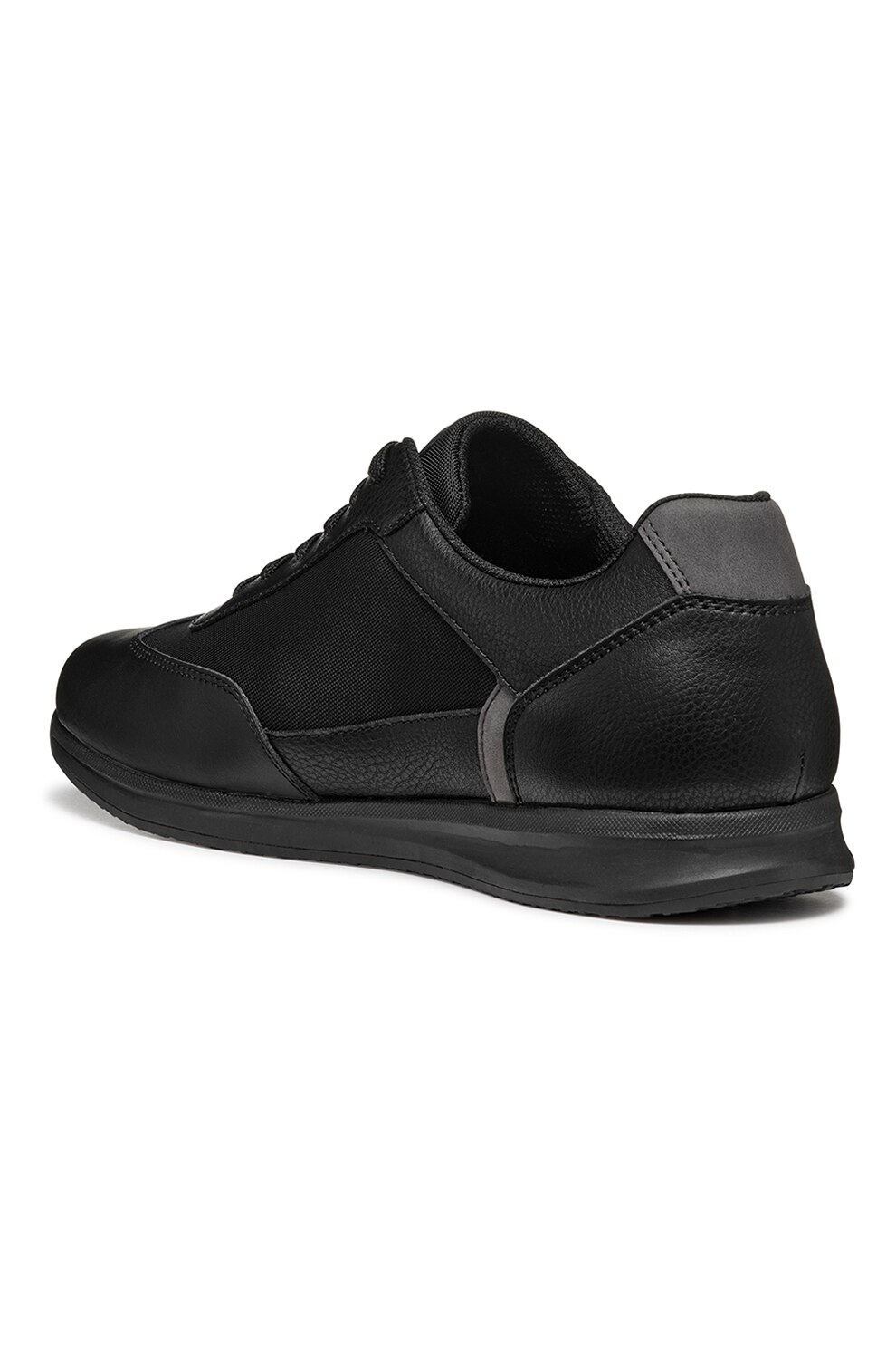 Geox, Pantofi sport uni de piele ecologica cu insertii de piele, Negru ...