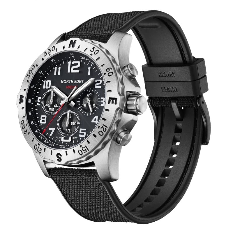 Ръчен мъжки часовник North Edge Mach 2 Solar Chronograph Nylon Strap ...