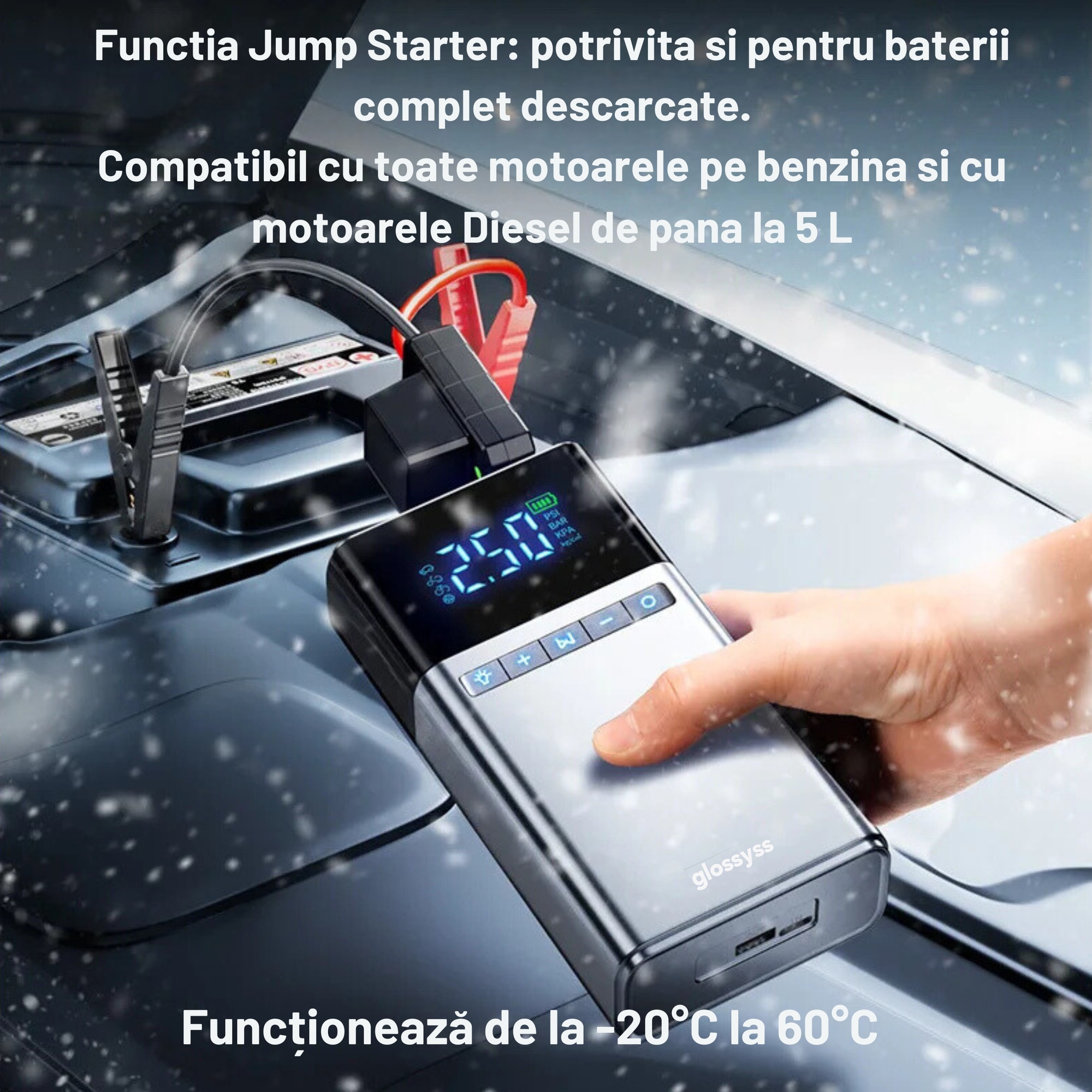 Starter Baterie Auto 12V, Portabil, Multifunctional 4 in 1, 12000 mAh ...