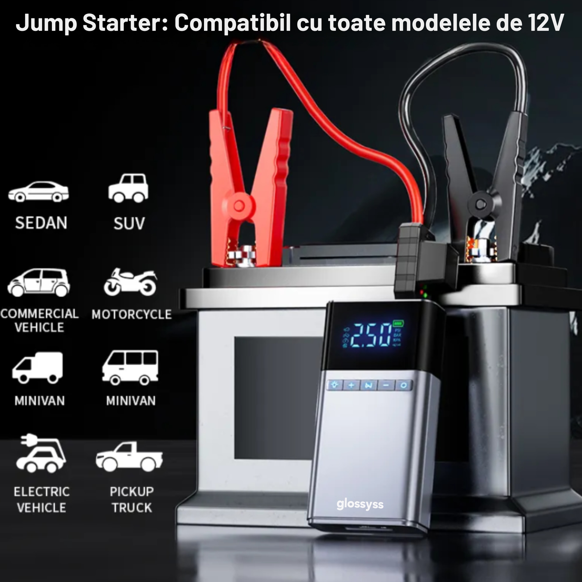 Starter Baterie Auto 12V, Portabil, Multifunctional 4 in 1, 12000 mAh ...