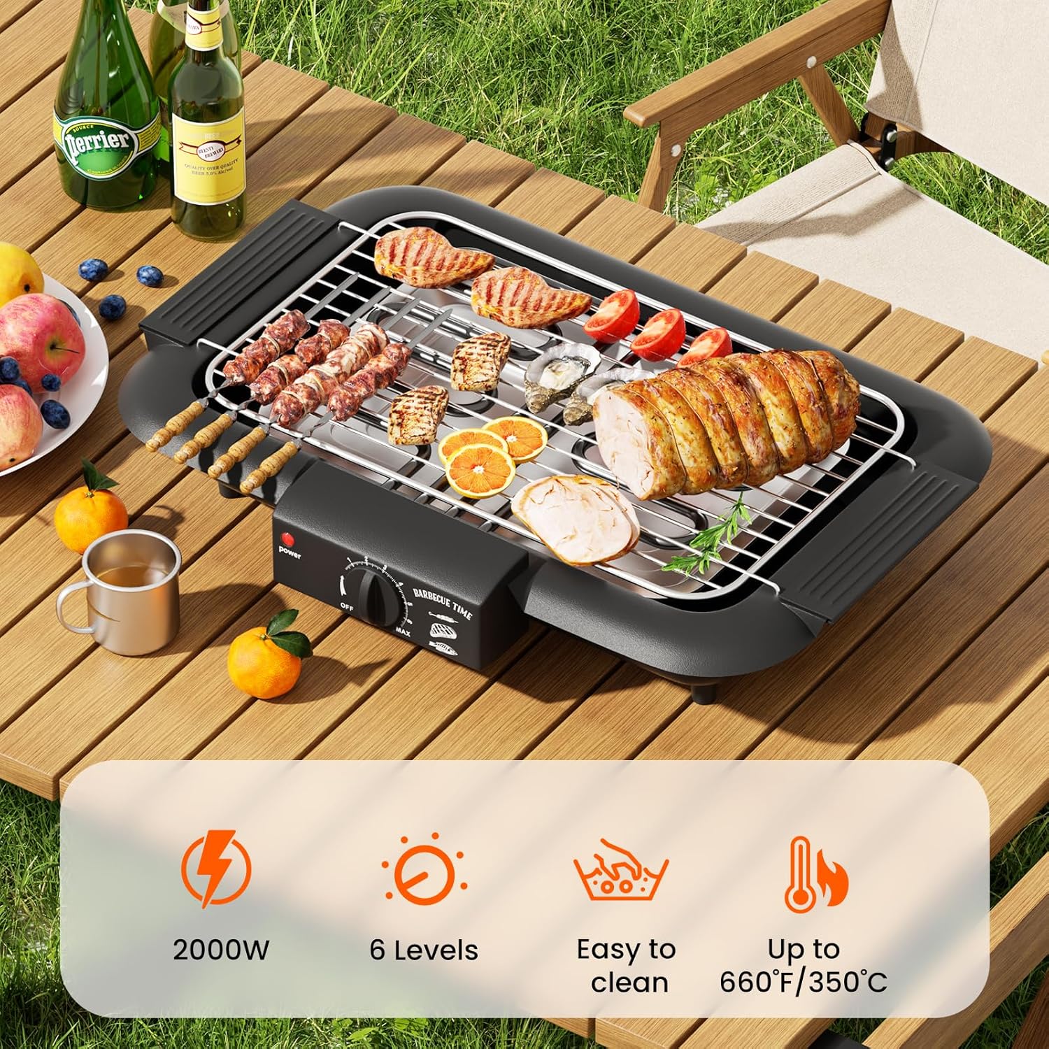 Gratar Electric, 6 setari de Temperatura Design cu Scurgere a Uleiului ...