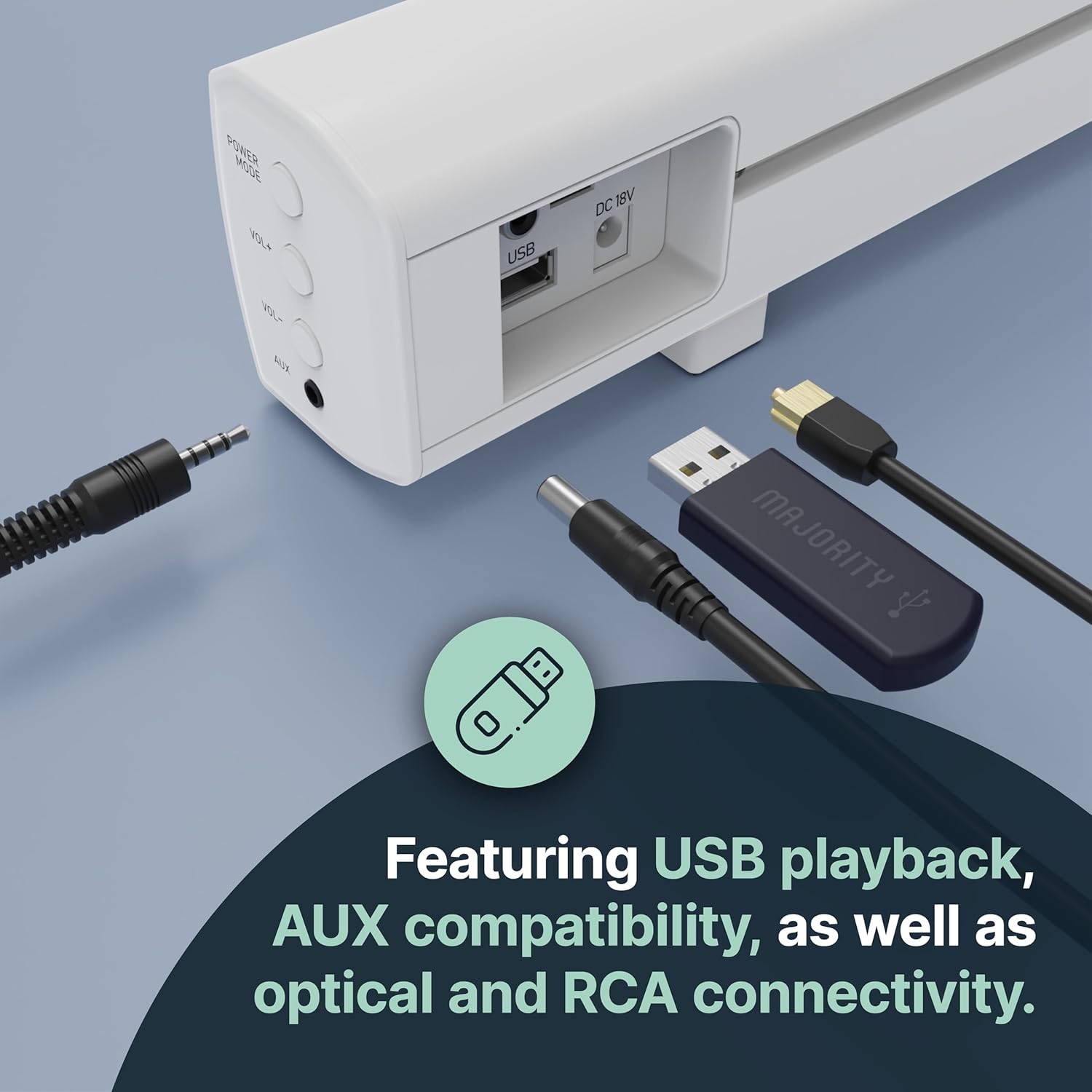 Soundbar Majority, Bowfell, Bluetooth, PC, Wireless, AUX, 50 W, alb ...