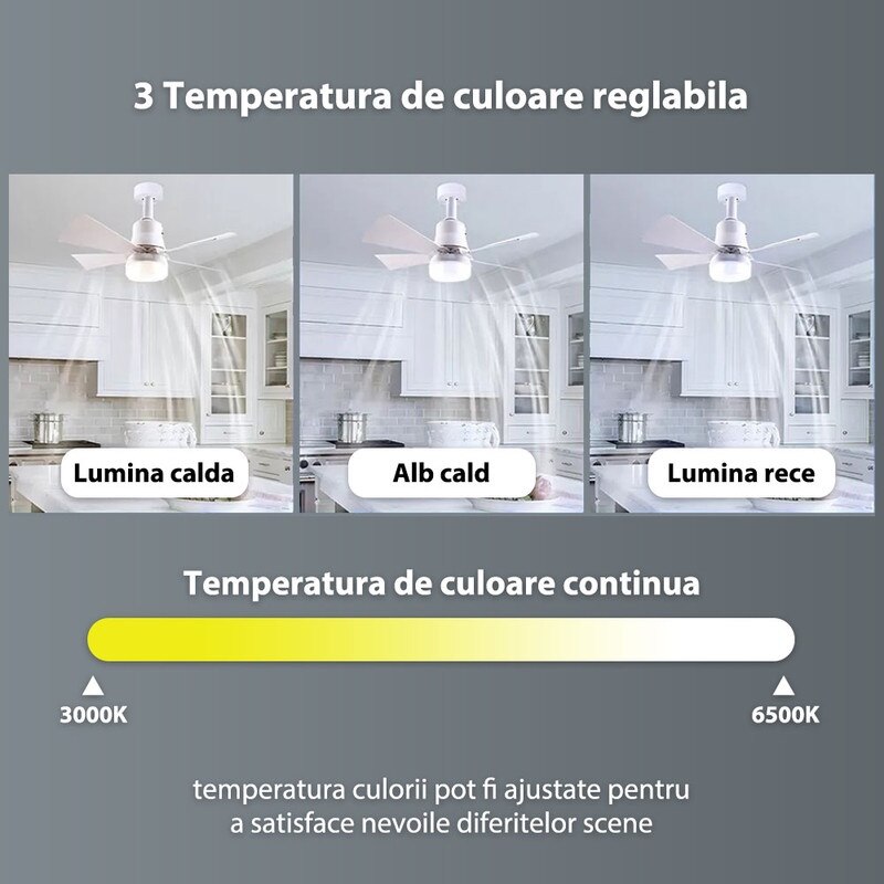 Ventilator cu lumina LED, LYNDNICE, Trei temperaturi de culoare ...