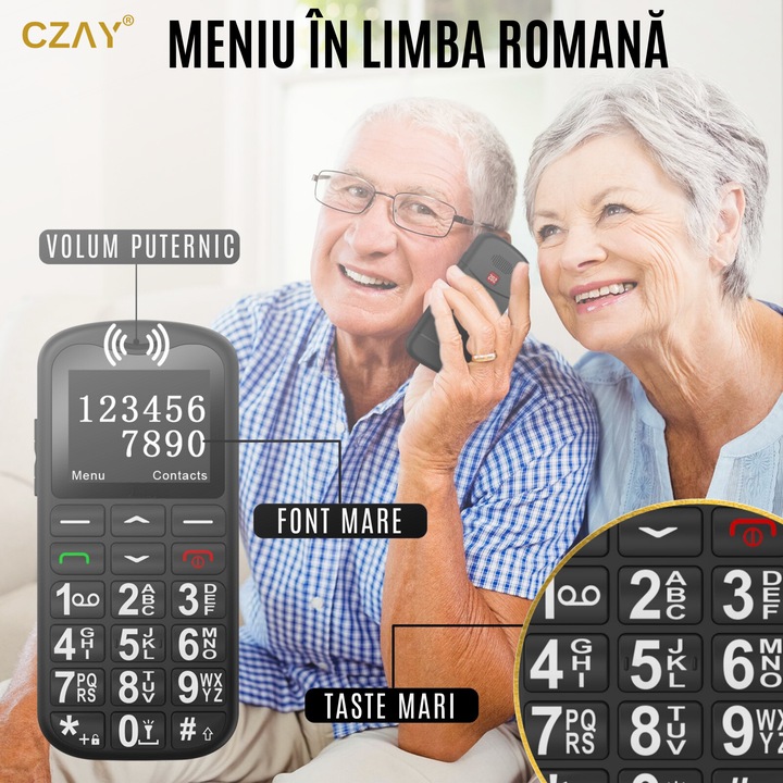 Telefon Mobil Seniori cu Taste Mari, CZAY® Meniu in Limba Romana ...