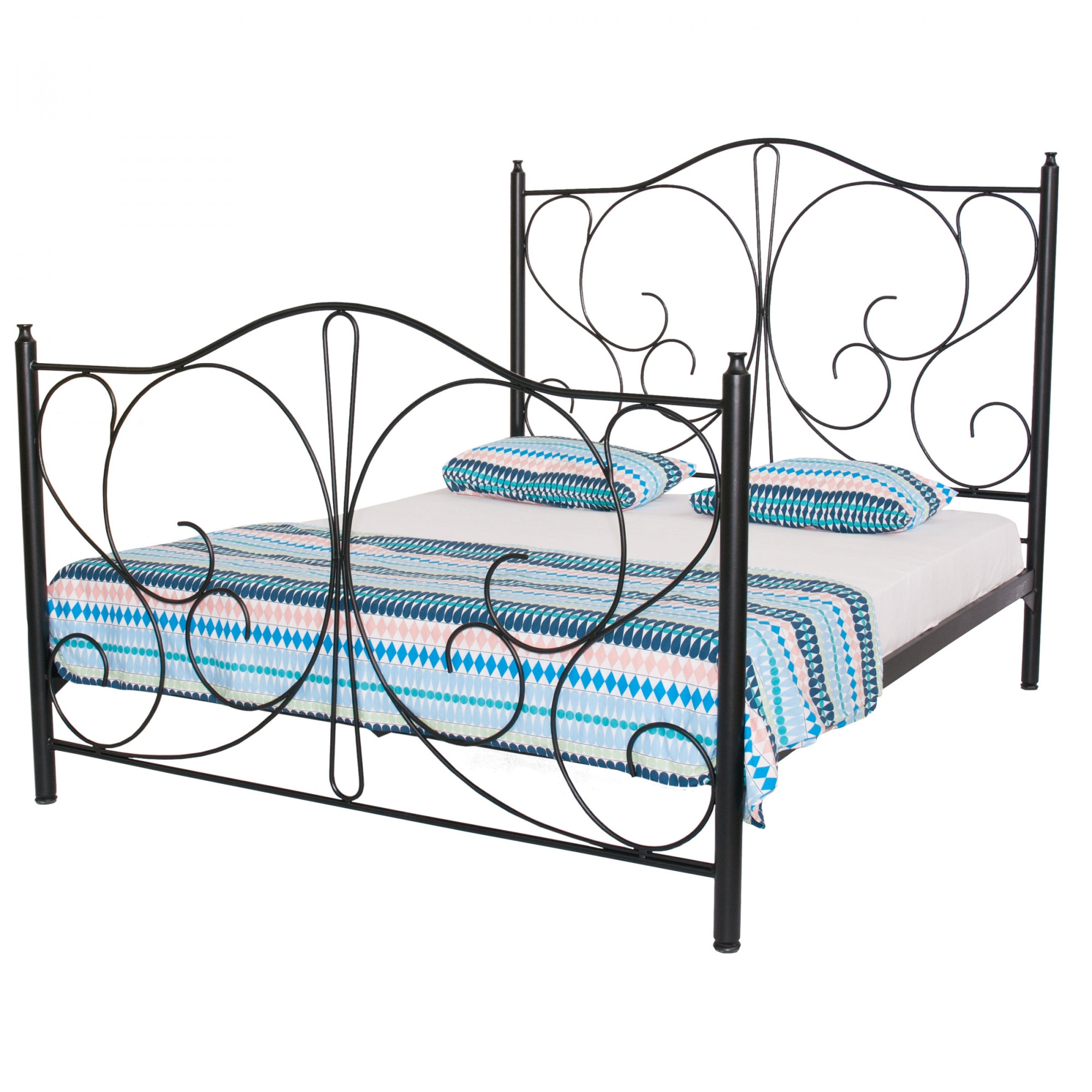 Pat din fier forjat Laura, cu tablie mare, 130x210 cm - eMAG.ro